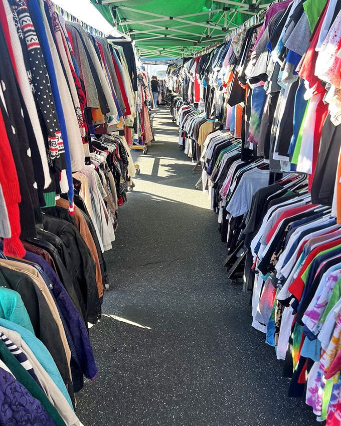The corridor of possibilities. Walking these clothing-lined pathways feels like traveling through fashion's greatest decades all at once.