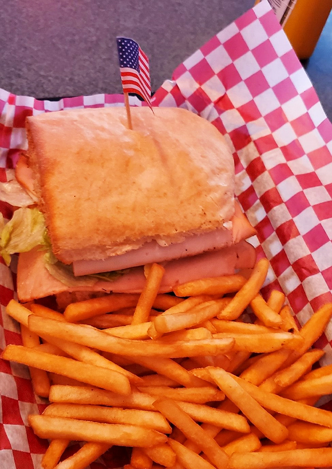 The sandwich that launched a thousand road trips. That little American flag isn't just patriotic&mdash;it's marking territory in the battlefield of legendary Ohio sandwiches.