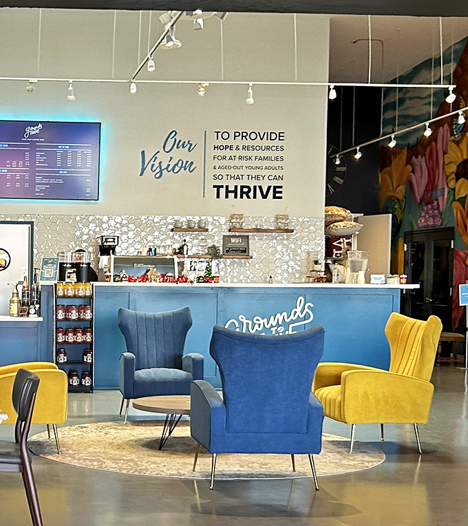 "Grounds" for celebration&mdash;the in-store caf&eacute; offers stylish seating and refreshments to fuel your treasure-hunting expedition.