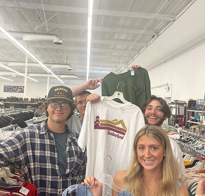 Young treasure hunters celebrate their finds, proving thrifting isn't just a hobby&mdash;it's a social experience that crosses generational divides.