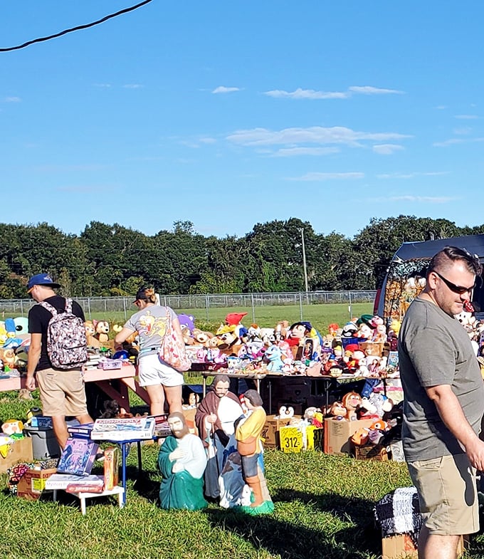 Plush paradise! This toy vendor's mountain of stuffed animals has kids wide-eyed and parents calculating how much trunk space they have left.