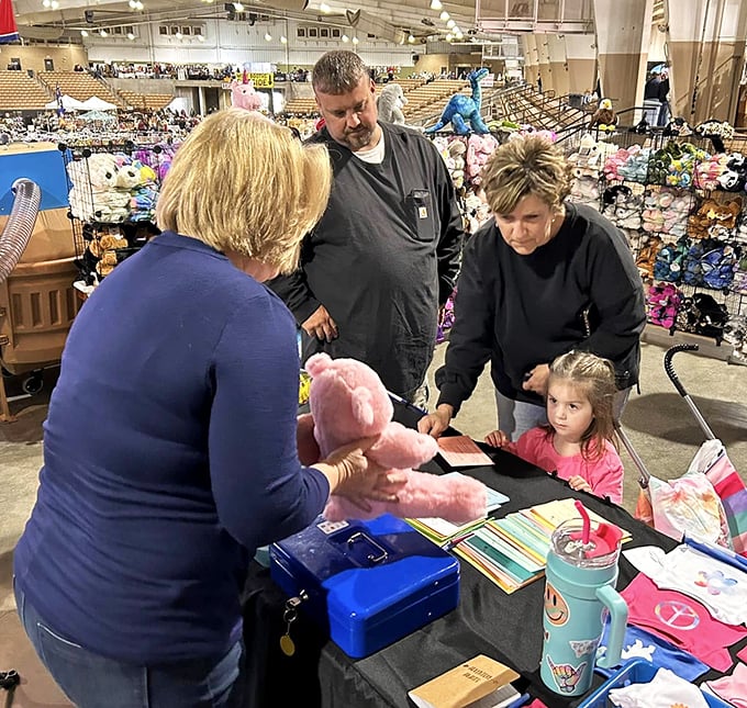 Who knew joy could be stuffed into a pink bear? Childhood wonder meets marketplace magic here.
