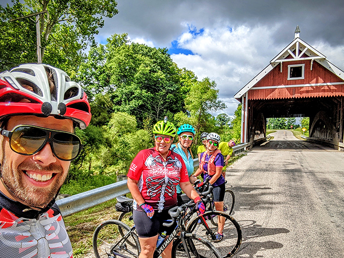 Even serious cyclists can't resist stopping for a photo op at this picturesque landmark&mdash;spandex and scenery in perfect harmony.