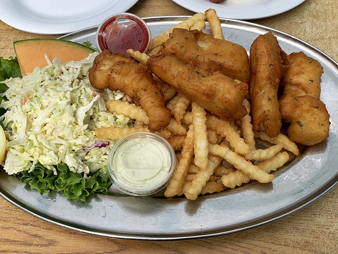 Golden-battered cod that shatters like glass reveals pearly white fish within &ndash; the seafood equivalent of breaking into a cr&egrave;me br&ucirc;l&eacute;e.