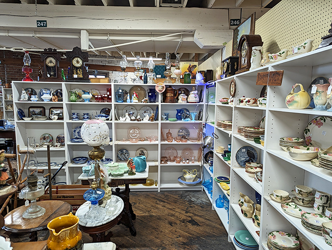 Shelves of china and glassware sparkle under the lights &ndash; each piece silently wondering if it will finally complete someone's grandmother's collection.