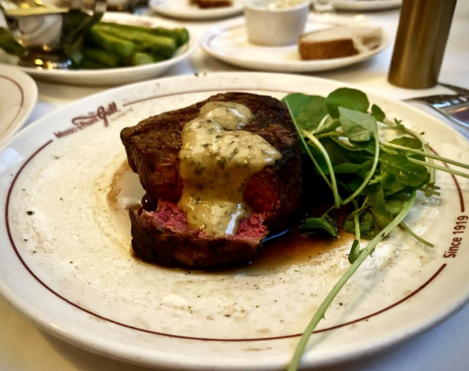 The filet mignon arrives like royalty, crowned with herb butter. This is beef that doesn't need a publicist &ndash; it's already famous.