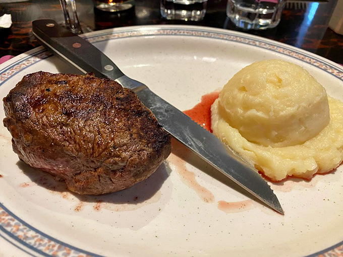 The filet mignon sits proudly next to its fluffy potato companion, like an old married couple who still have chemistry after all these years.
