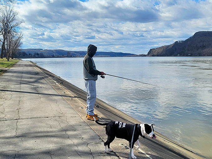Man's best friend provides moral support during what might be the most peaceful fishing spot in Pennsylvania. No fish tales needed here.