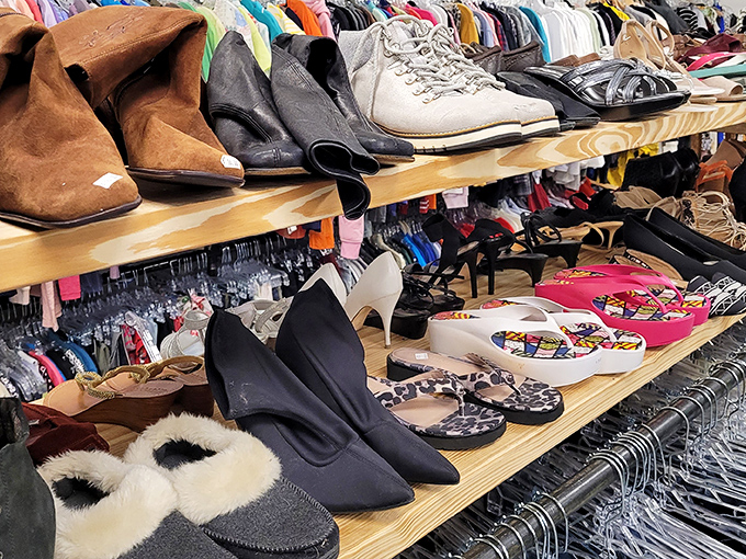 A footwear fantasyland where barely-worn boots neighbor pristine pumps&mdash;proof that someone's shopping regret becomes your closet's gain.