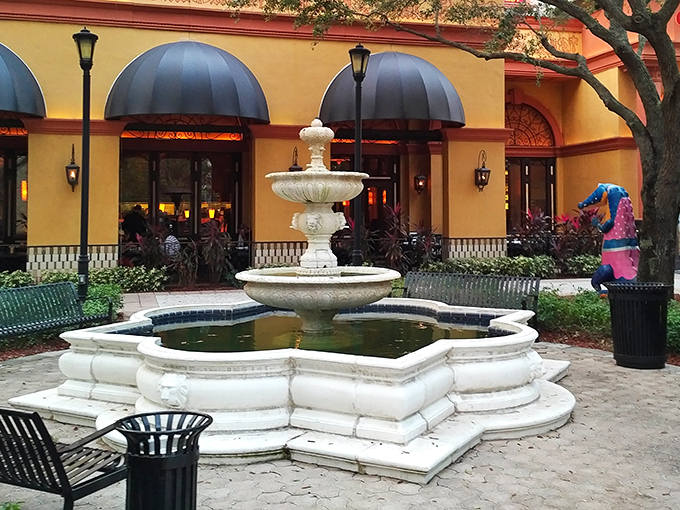 Even the fountain knows how to keep things classy while you're busy saving money like it's going out of style.