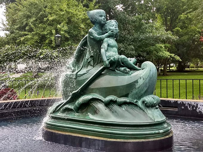 The whimsical Wynken, Blynken, and Nod fountain brings literary magic to life, delighting visitors with its artistic charm and cooling waters.