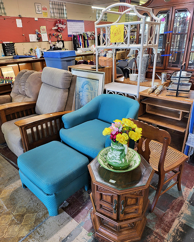 The furniture section: where mid-century meets cabin chic meets "that's exactly what I pictured for my living room!" Blue never looked so inviting.