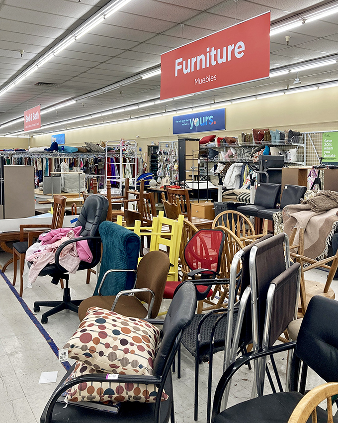 The furniture section resembles a living room family reunion &ndash; chairs of all generations gathered together, each with character lines and stories to tell. 