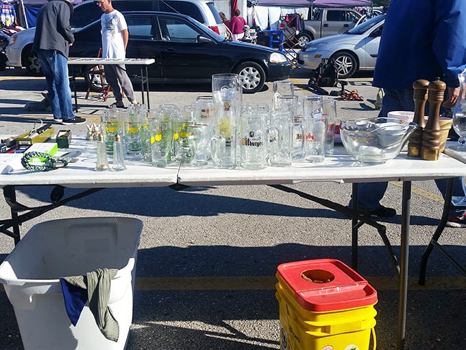 Raise a glass to bargain hunting! This collection of beer steins and glassware awaits new homes and future toasts.