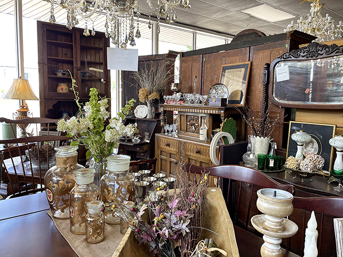 Grandma's china cabinet dreams come true. Antique furniture and delicate glassware await new homes where they'll be both admired and used.