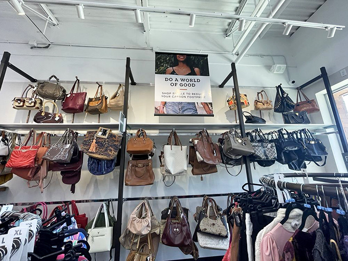 Handbag heaven! Designer purses hang like fashion fruit, ripe for the picking. That Coach bag you've been eyeing? It's here at a price that won't require a second mortgage.