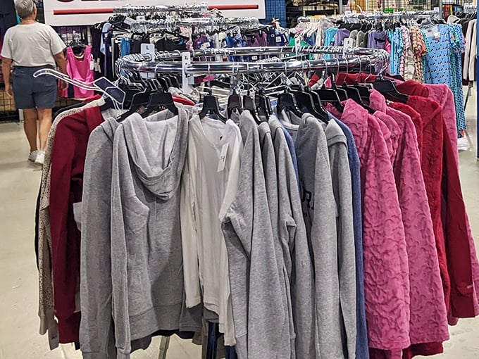 The hoodie rainbow—where comfort meets affordability in a display that would make Marie Kondo weep with organizational joy.