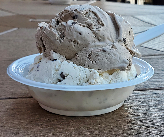 Ice cream that makes time stand still. Two flavors nestled together like old friends catching up after years apart—one conversation you'll want to join.