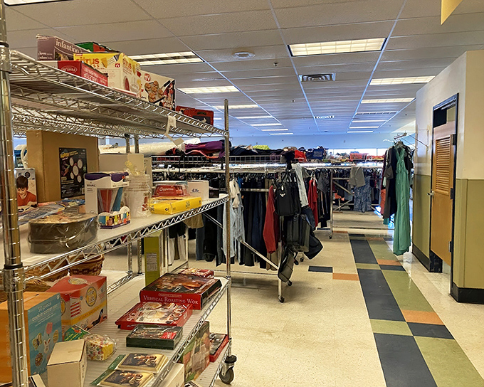 Beyond the bins &ndash; some sections offer a more traditional shopping experience, with items organized on racks and shelves for easier browsing.