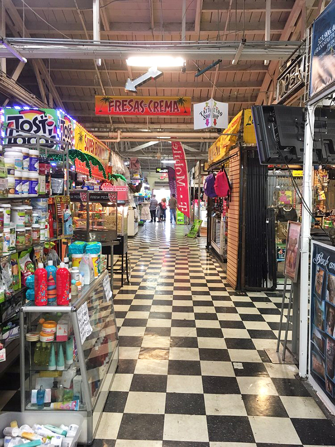 The classic checkered floor guides you through a labyrinth of treasures. Follow the black-and-white road to culinary delights and handcrafted wonders.