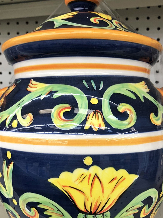 This vibrant ceramic vessel isn't just decorative&mdash;it's someone's vacation in Spain that never happened, now waiting for your kitchen counter.