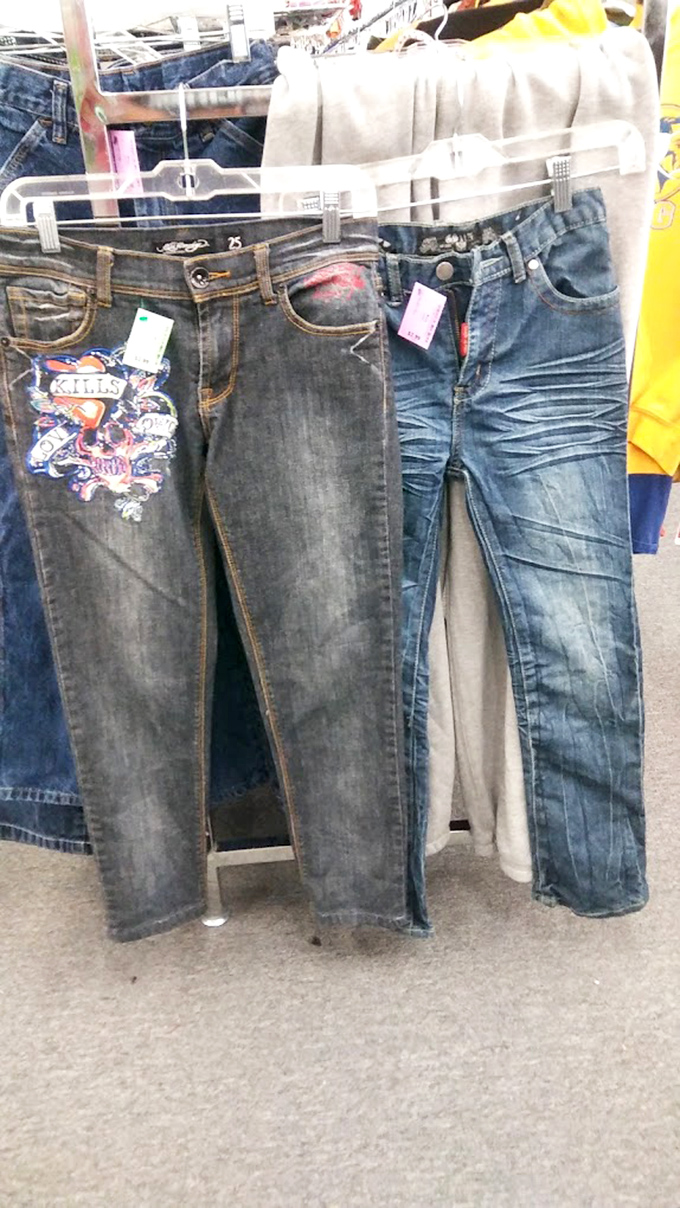 Designer denim hangs like denim dreams, proving quality fashion doesn't require luxury prices.