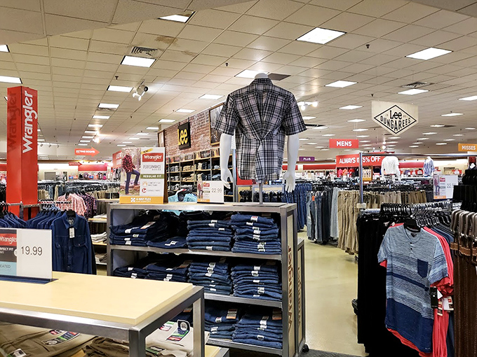 The Lee Wrangler store offers a denim wonderland where $50 can actually buy you a complete outfit, not just a sleeve.