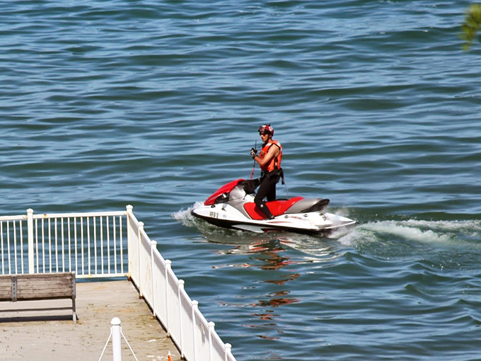 Water safety never looked so exhilarating. Like a maritime superhero, this patrol officer skims across Lake Michigan's surface, ready to make Baywatch proud without the slow-motion running.