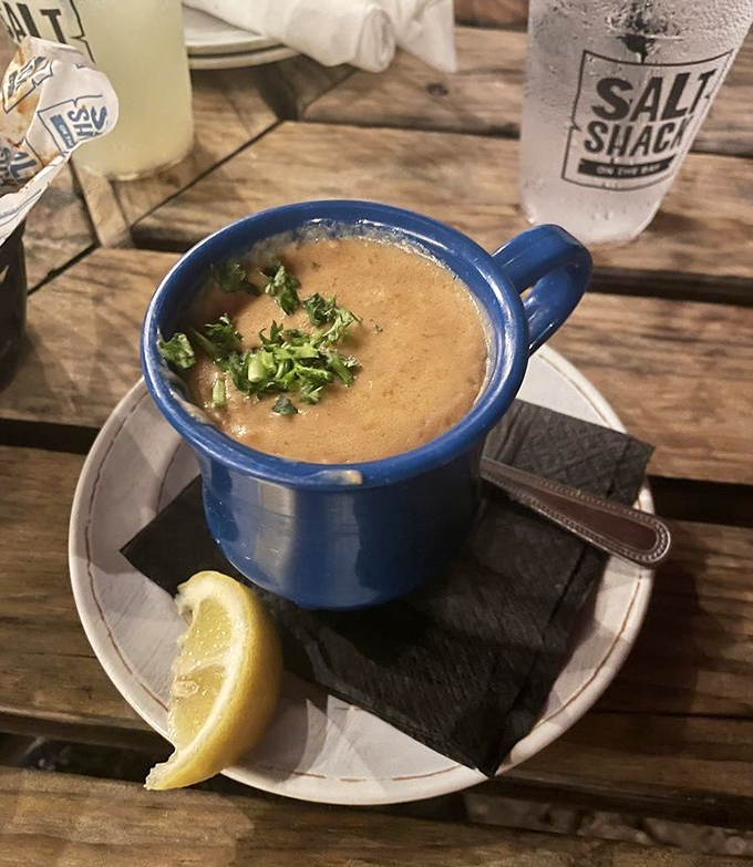 This isn't just soup&mdash;it's a blue bowl of liquid treasure, where each spoonful tells the story of Tampa Bay's maritime bounty.