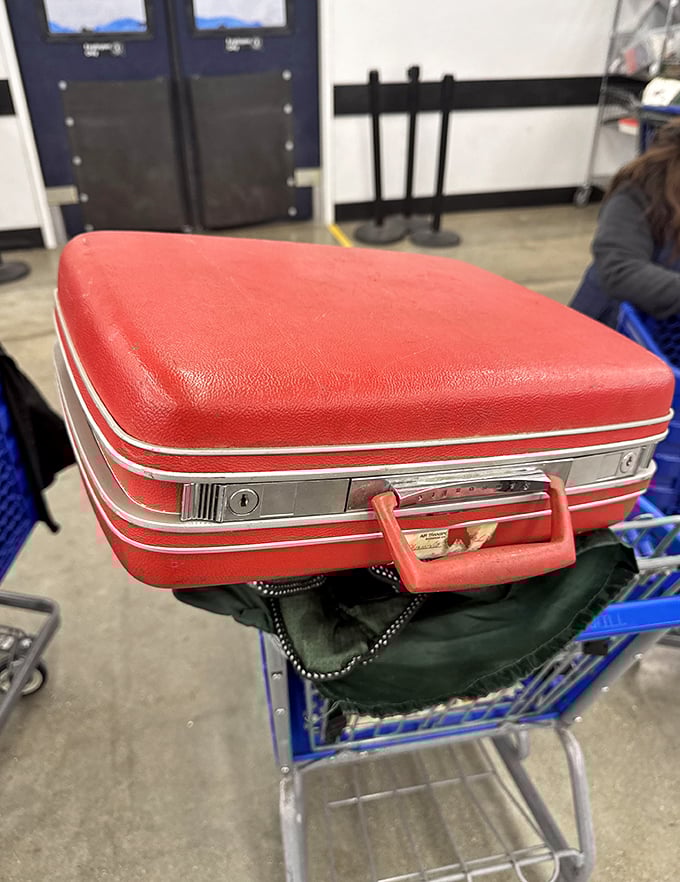 This vintage red suitcase isn't just luggage&mdash;it's a time capsule waiting for its second act in someone's Instagram-worthy home d&eacute;cor.