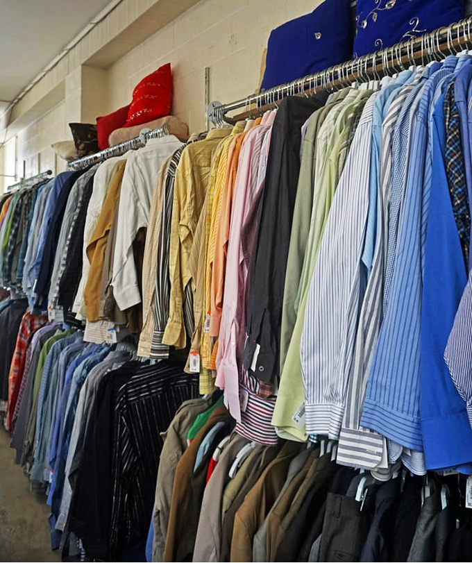 The men's shirt section: where button-downs of business past hang hopefully, dreaming of second careers at creative startups or weekend brunches.