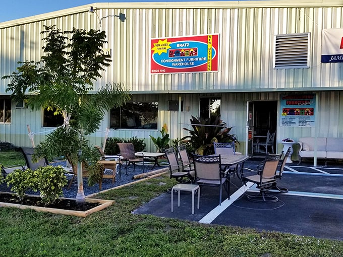 Even the outdoor display area gets into the Florida spirit, with patio furniture arranged under palm trees&mdash;because in the Sunshine State, shopping is also a tropical experience.