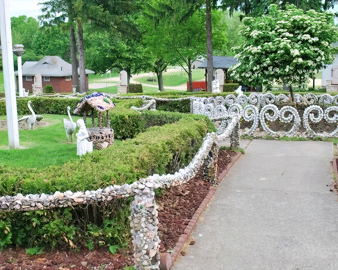Garden paths lined with decorative stonework that would make even the fussiest fairy tale castle architect nod in approval.