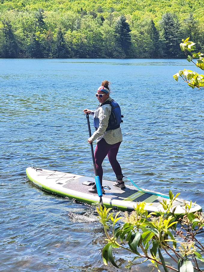 Stand-up paddleboarding at Mauch Chunk – where staying upright becomes your only job description for the day.