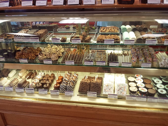 A glass case of sweet temptations offers the perfect sugar fix for shoppers needing to refuel between bargain hunting expeditions.