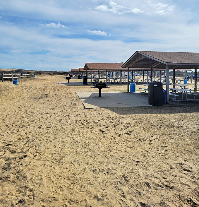 Sandy picnic pavilions where memories are made between beach sessions. The only "reservation" you need is arriving before the lunch crowd.