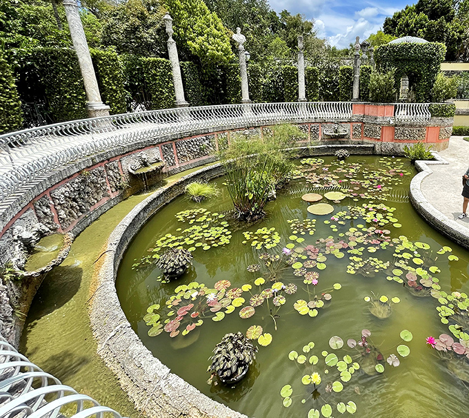 Water lilies float like nature's own dinner plates in this elegant pond. Monet would have set up his easel here in a heartbeat.