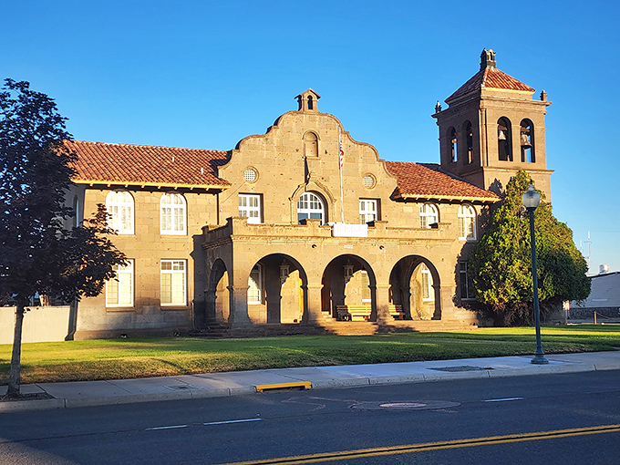 This Spanish-style building isn't compensating for anything&mdash;it's genuinely grand. Small town, big architectural ambitions!