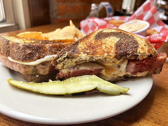 Not just a sandwich, but a work of art&mdash;layers of corned beef and melted cheese creating the Sistine Chapel of lunch options.