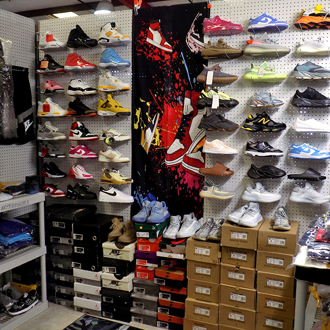 Sneakerhead heaven where limited editions and classic kicks line the walls like an art gallery for your feet.