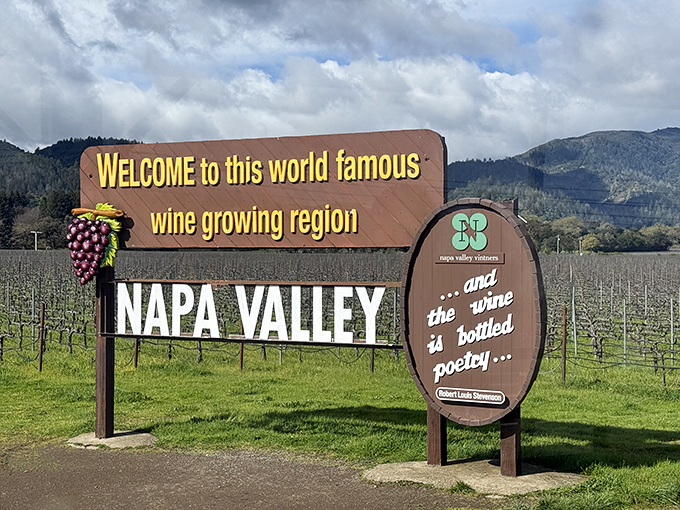 "Welcome to Napa Valley"&mdash;where the wine is bottled poetry and the scenery makes even non-photographers reach for their phones.
