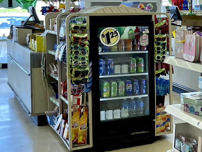 The refrigerated section offers cold comfort to parched shoppers&mdash;a pit stop before diving back into the treasure hunt.