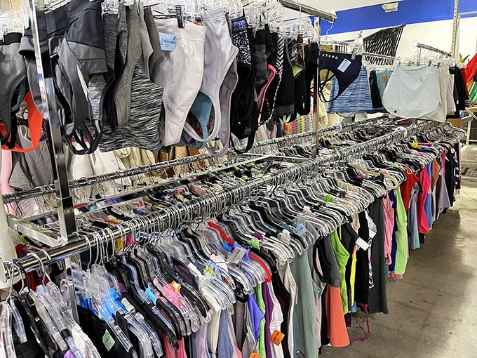 The activewear section proves one shopper's "I'll never wear this again" is another's "Where have you been all my life?" Workout clothes with previous lives.