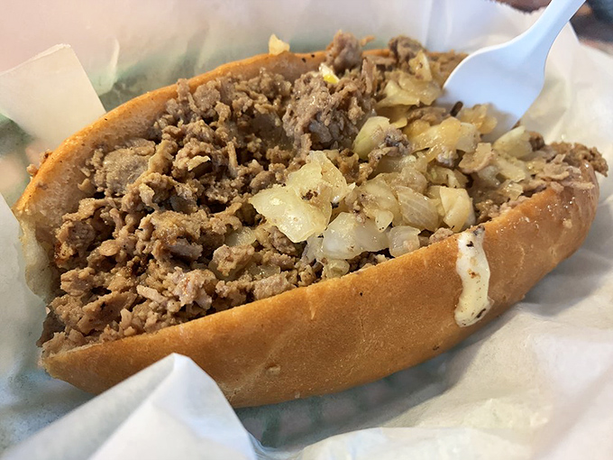 The classic steak sandwich&mdash;thinly sliced beef and saut&eacute;ed onions on a perfect roll. No bells, no whistles, just the sandwich equivalent of a Frank Sinatra standard.