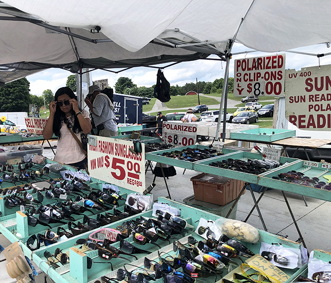 Sunglasses galore! Try on a new personality for just five bucks &ndash; cheaper than therapy and more immediate results.