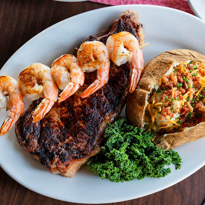 Land meets sea in perfect harmony &ndash; a steak and shrimp combo that settles the "surf or turf" debate with "why not both?"