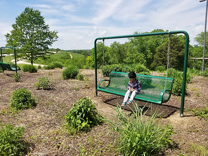 The world's most perfectly positioned porch swing, where contemplating life's big questions comes with complimentary scenic therapy.