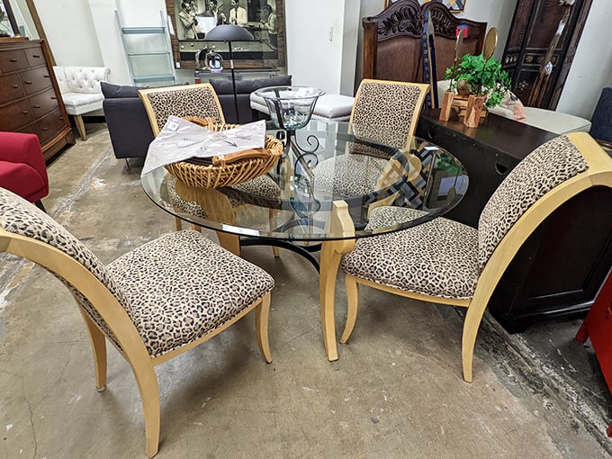 Not just furniture&mdash;entire lifestyle vignettes. This leopard print dining set is waiting for someone brave enough to host a fabulous dinner party.