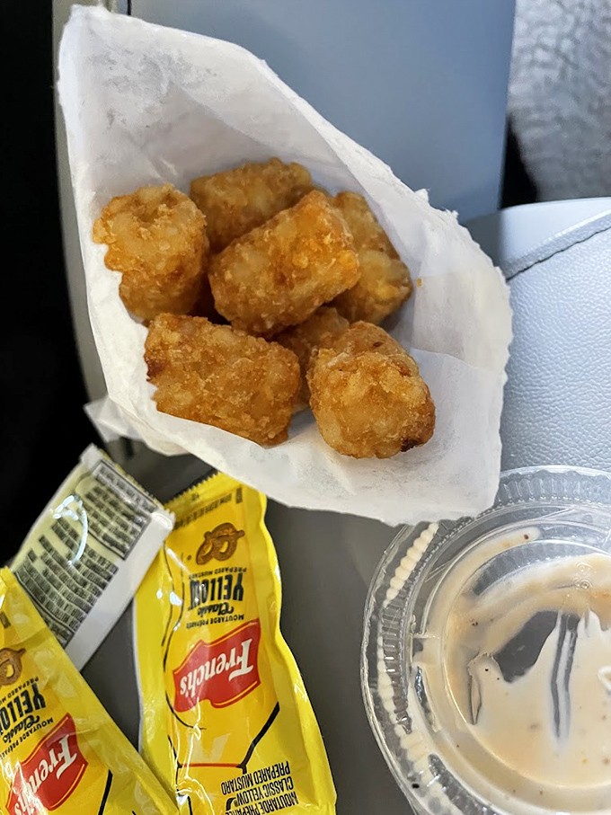 Golden tater tots emerge like crispy little nuggets of comfort, each one a perfect bite-sized treasure.