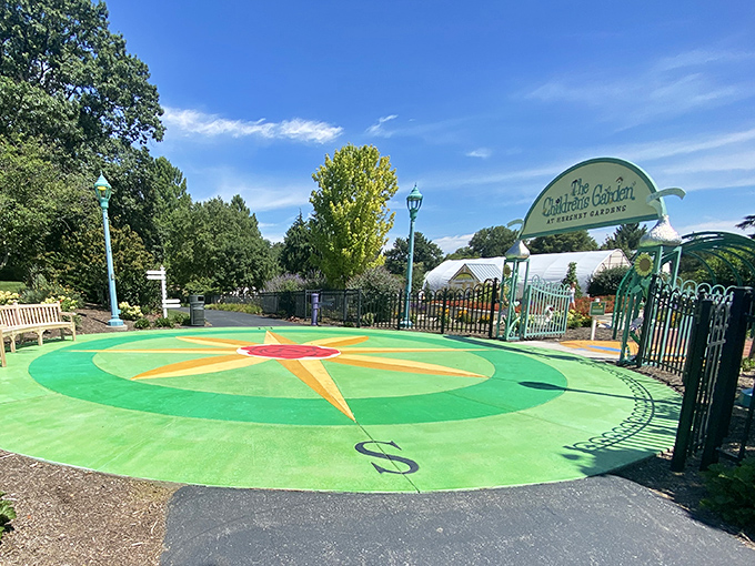 The Children's Garden entrance looks like it was designed by Willy Wonka's landscaper. That compass rose would make any directionally-challenged visitor feel like an explorer.